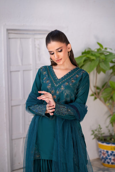 NF-6255 Bottle Green Farshi 2pc Stitched Suit
