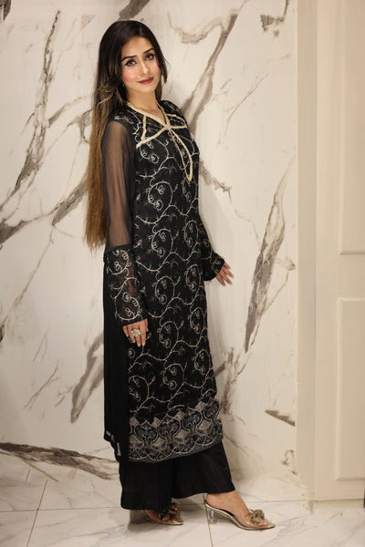 NF-6140 Black Chiffon Stitched Shirt – Nakoosh Shop